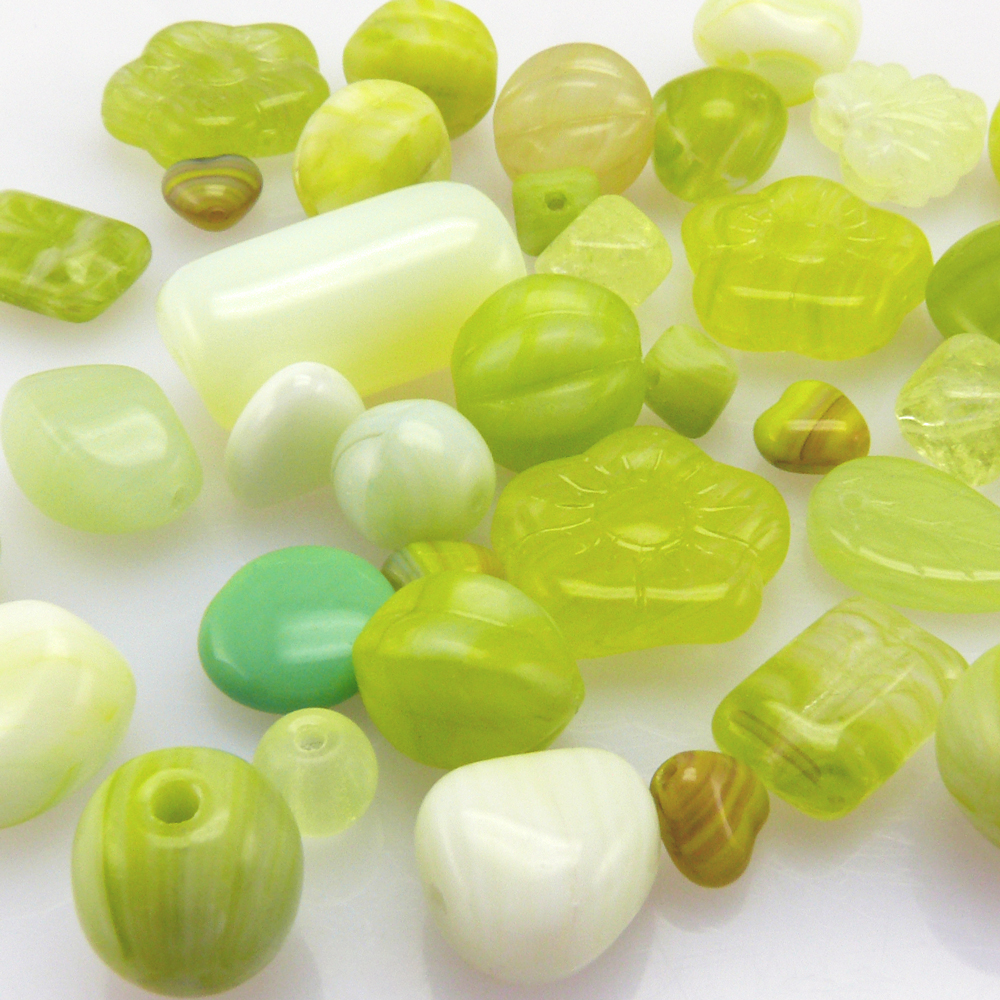Glasperlen Mischung hellgrün 6-15mm 40St. Perlen Mix Glas Beads ...